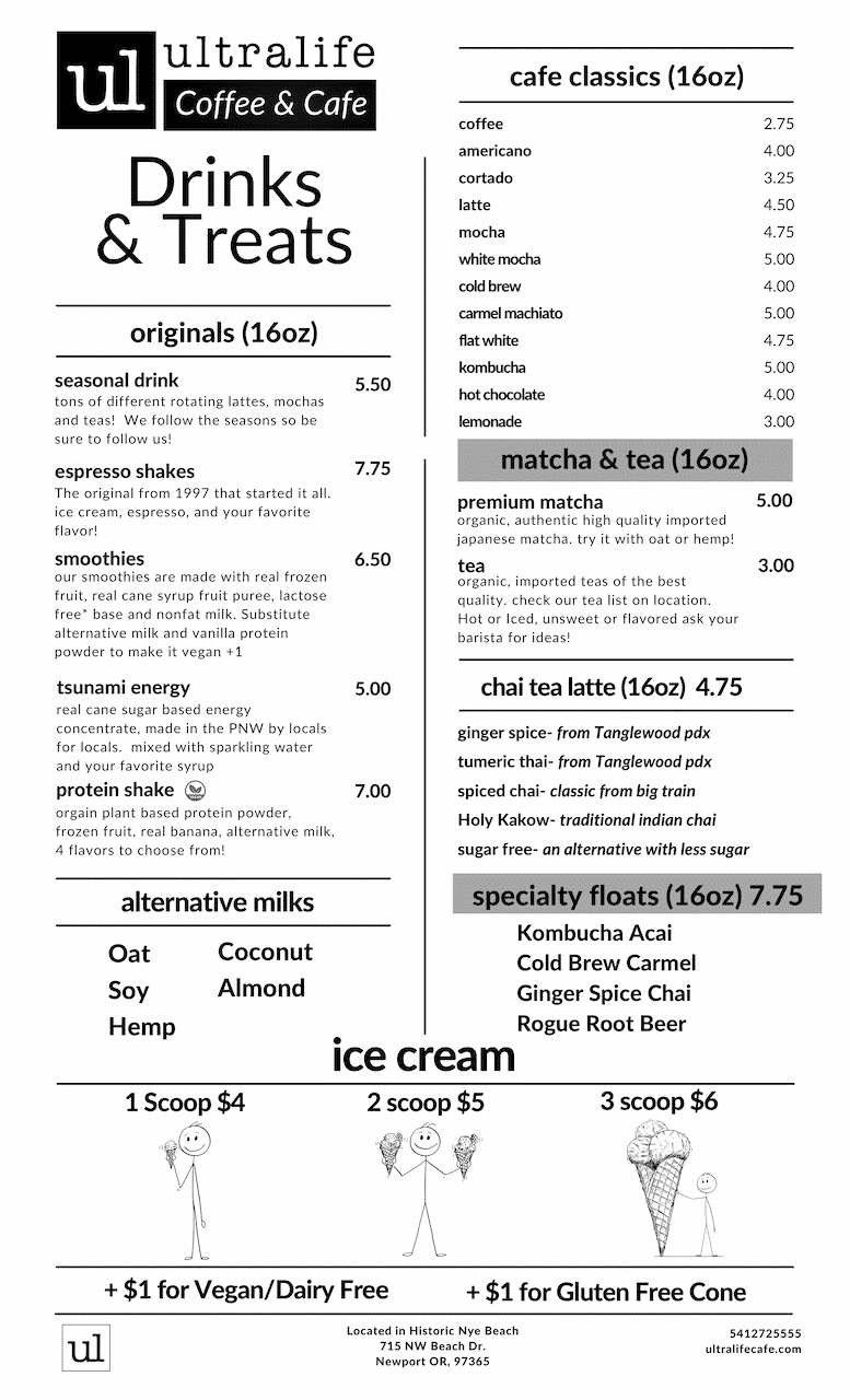 Menus – Ultralife Cafe